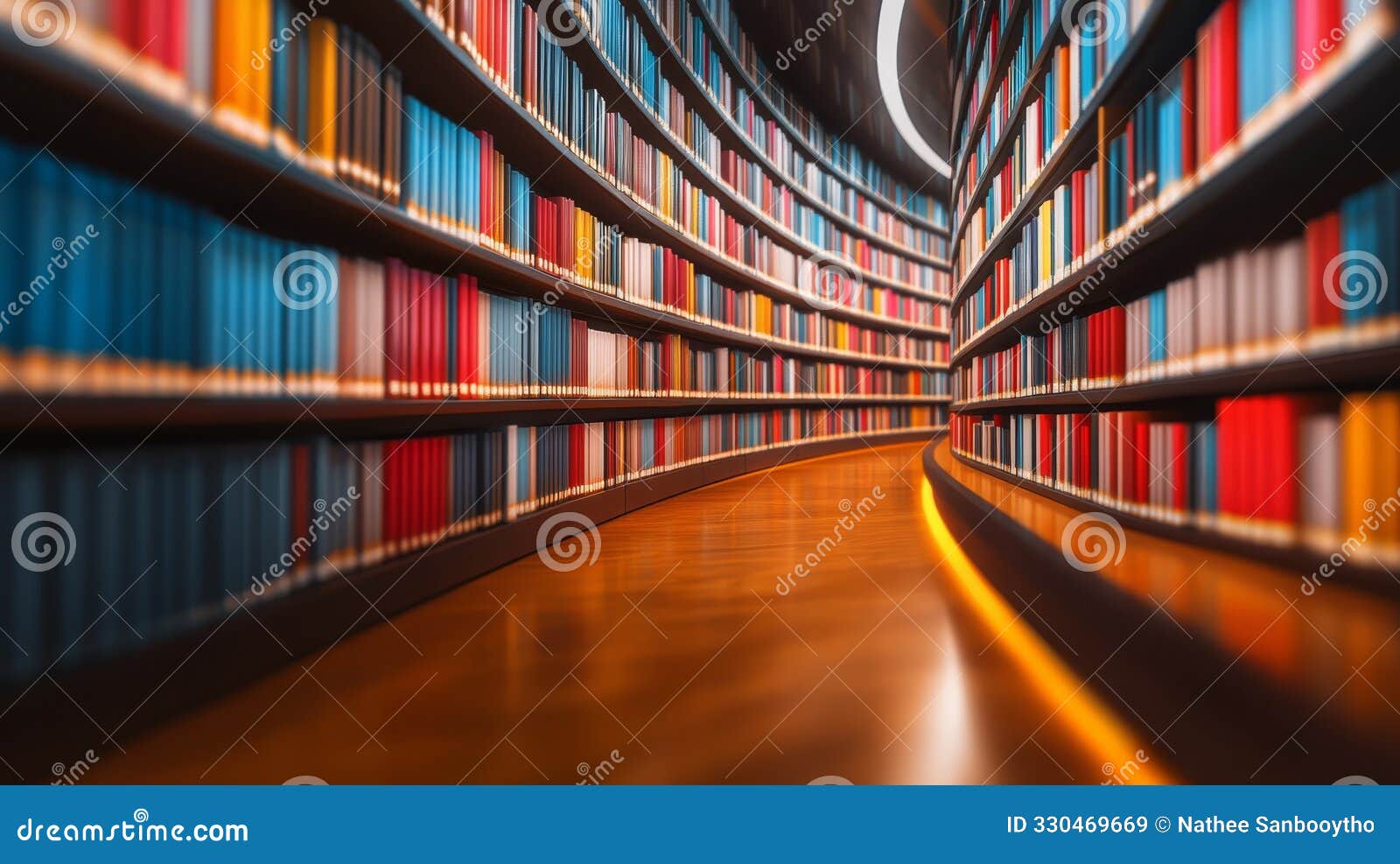 Curved Bookshelves in a Modern Library Stock Illustration ...