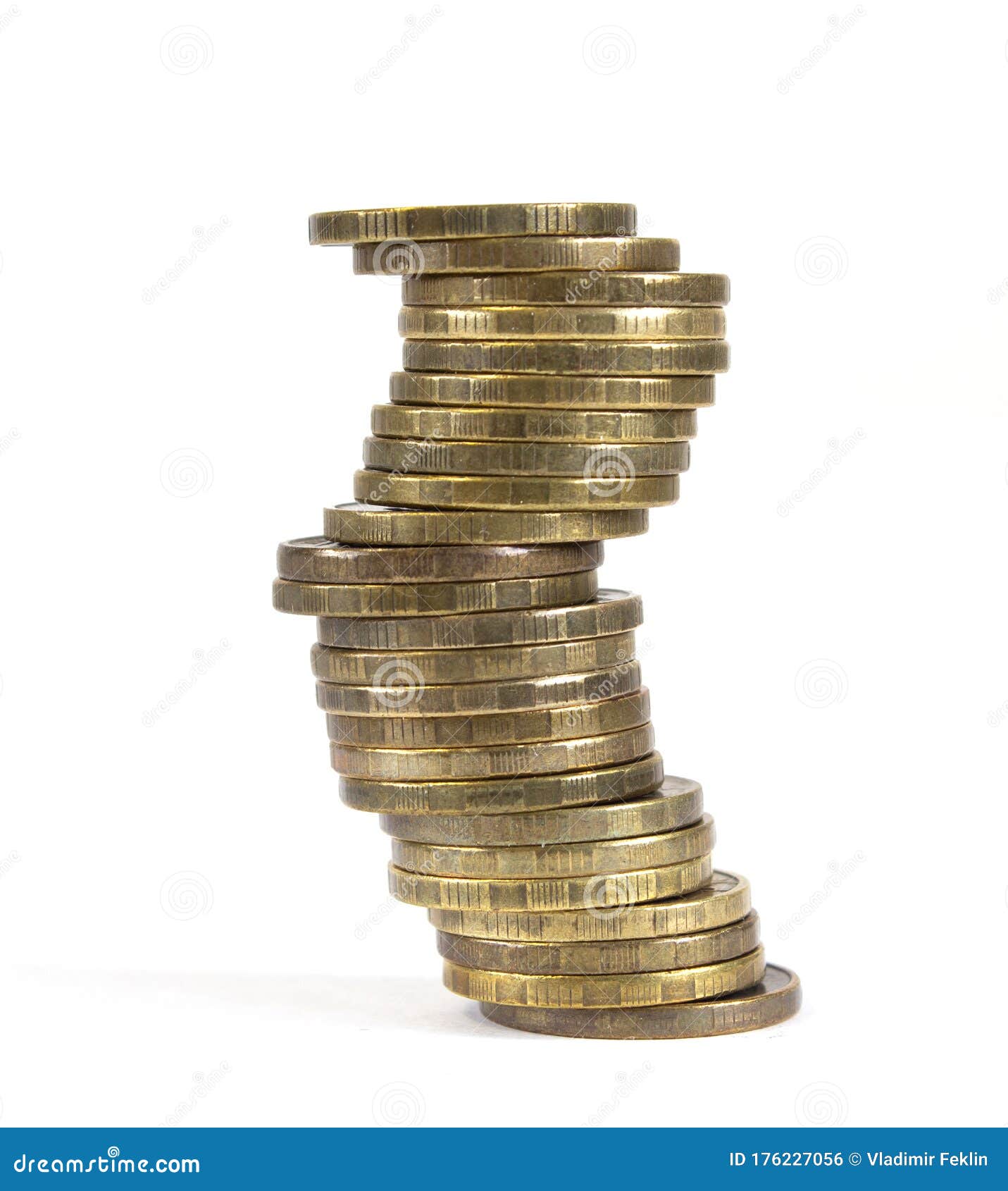 Curved Column of Coins on a White Isolated Background Stock Photo ...