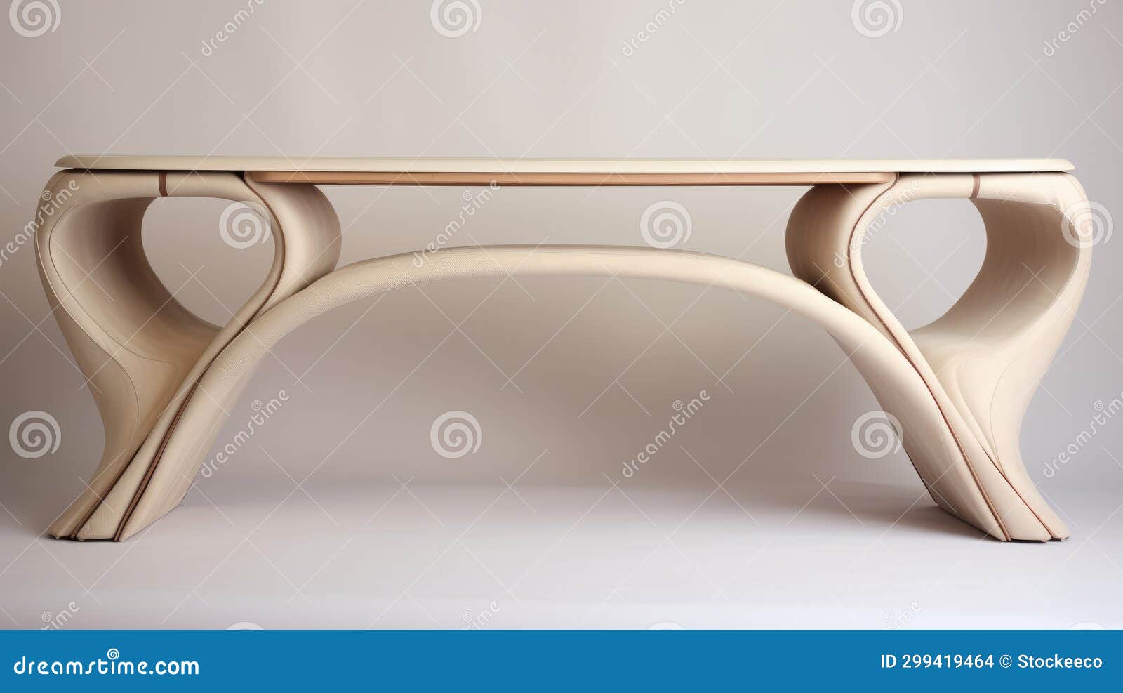 Curved Console Table with Muted Tones and Distinctive Design Stock ...