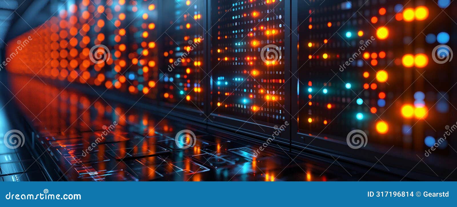 Curved Data Center with Illuminated Server Racks Stock Photo - Image of ...