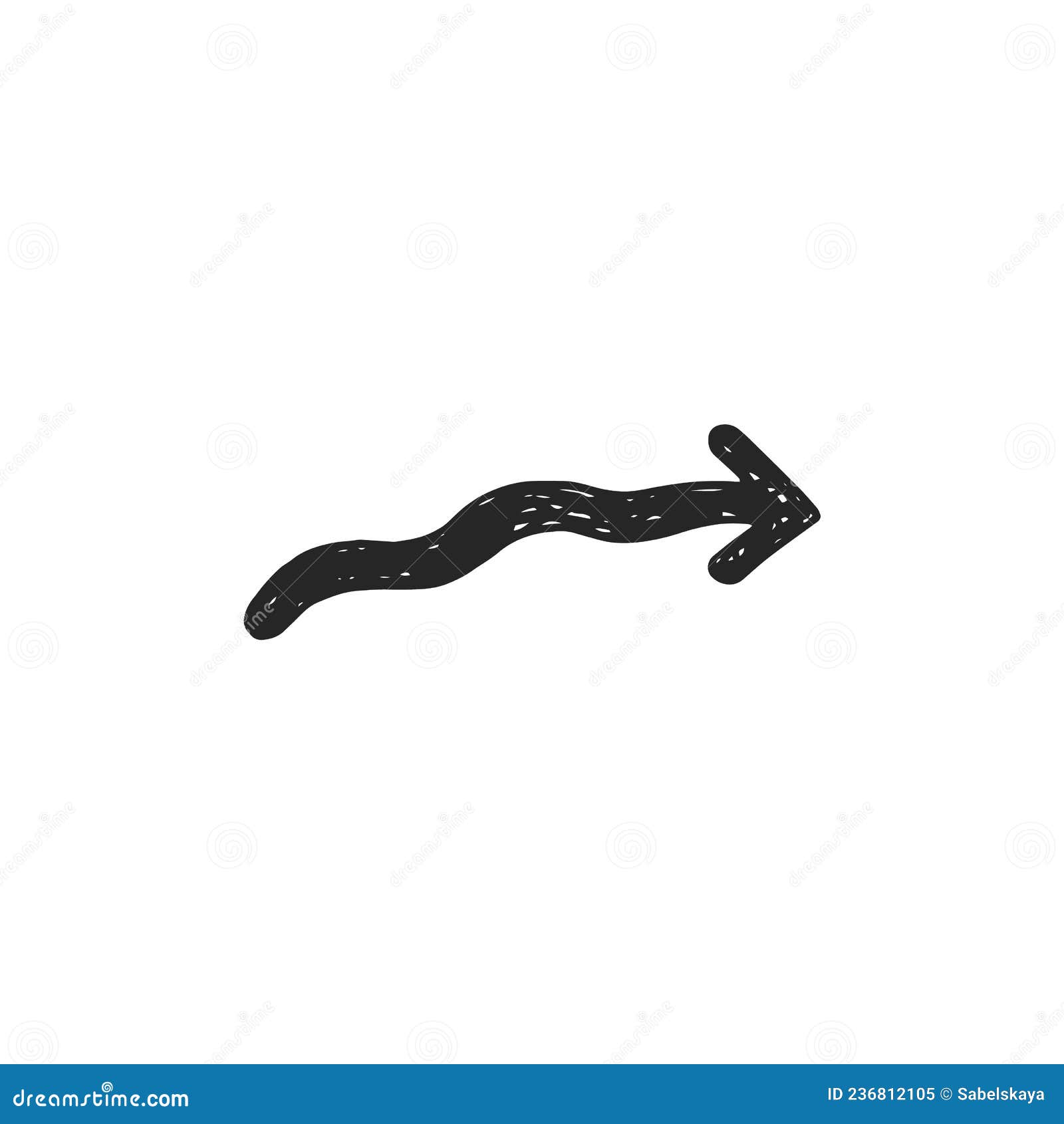 Curved Direction Arrow Black Symbol, Hand Drawn Vector Illustration ...