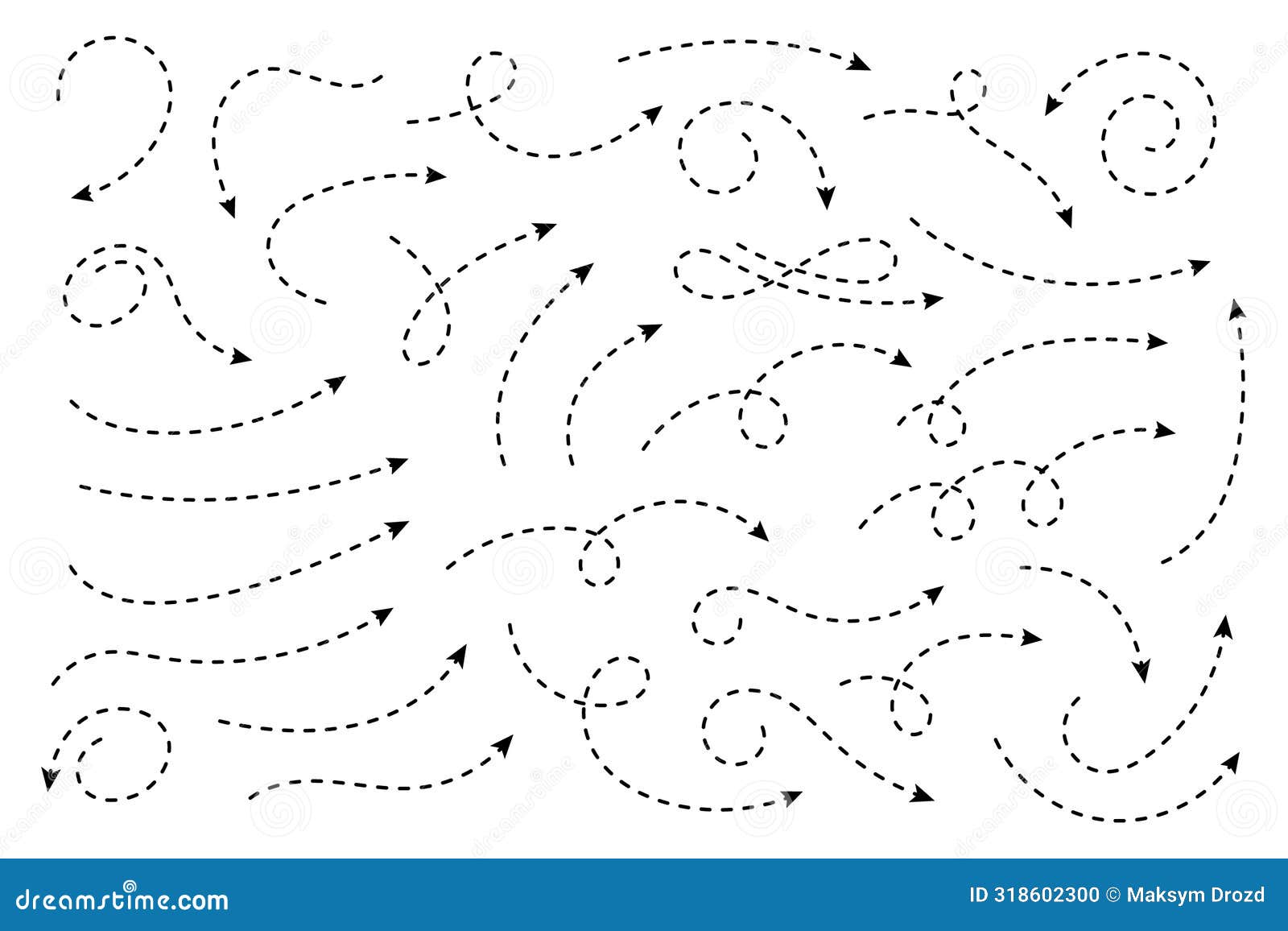 Curved Dotted Arrow. Zigzag Arrow Stripes Design With Dotted Lines ...