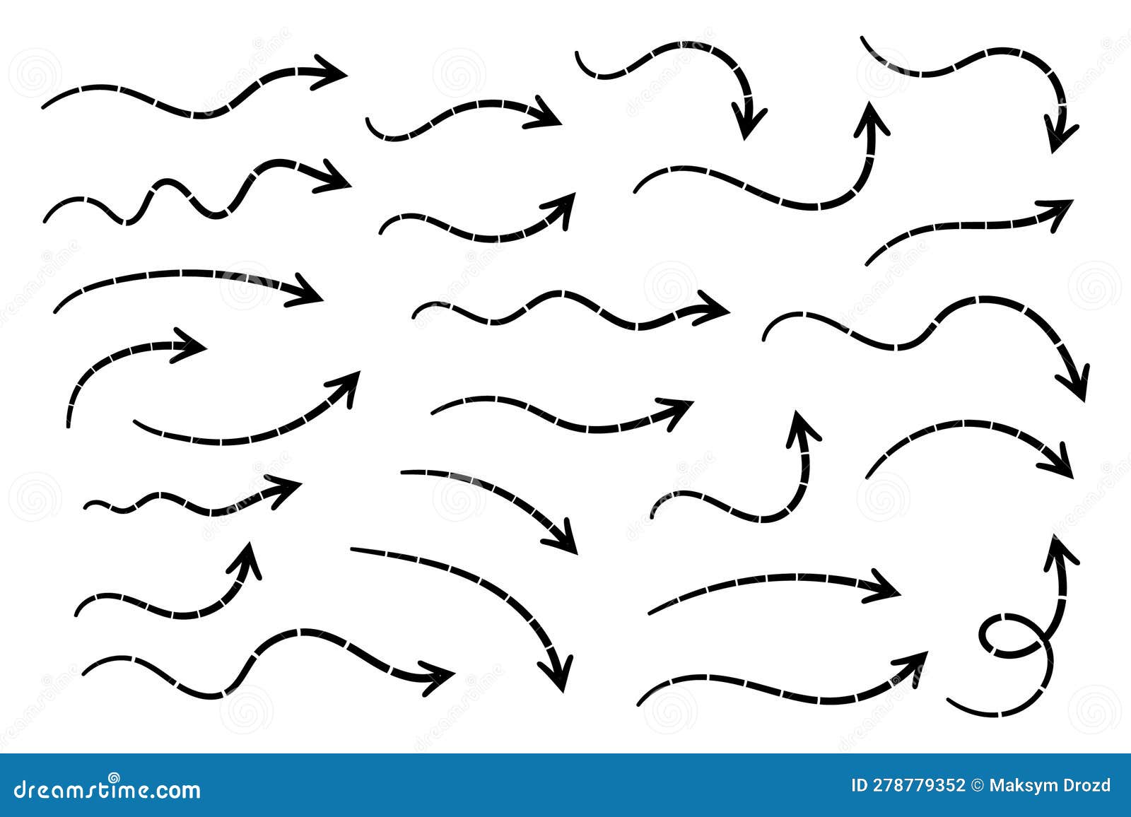 Curved Dotted Arrow. Zigzag Arrow Stripes Design With Dotted Lines ...