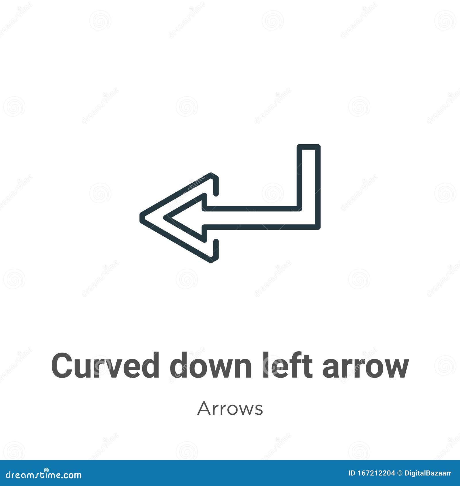 Curved Down Left Arrow Icon Vector Isolated On White Background, Logo ...