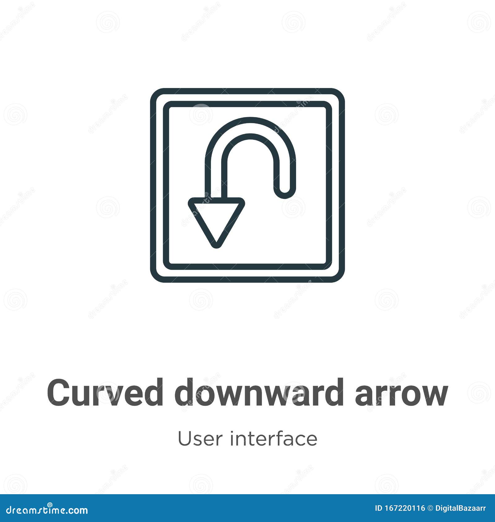 Curved Downward Arrow Outline Vector Icon. Thin Line Black Curved ...