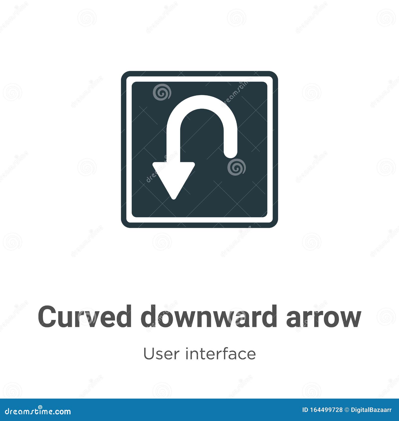 Curved Downward Arrow Vector Icon on White Background. Flat Vector ...