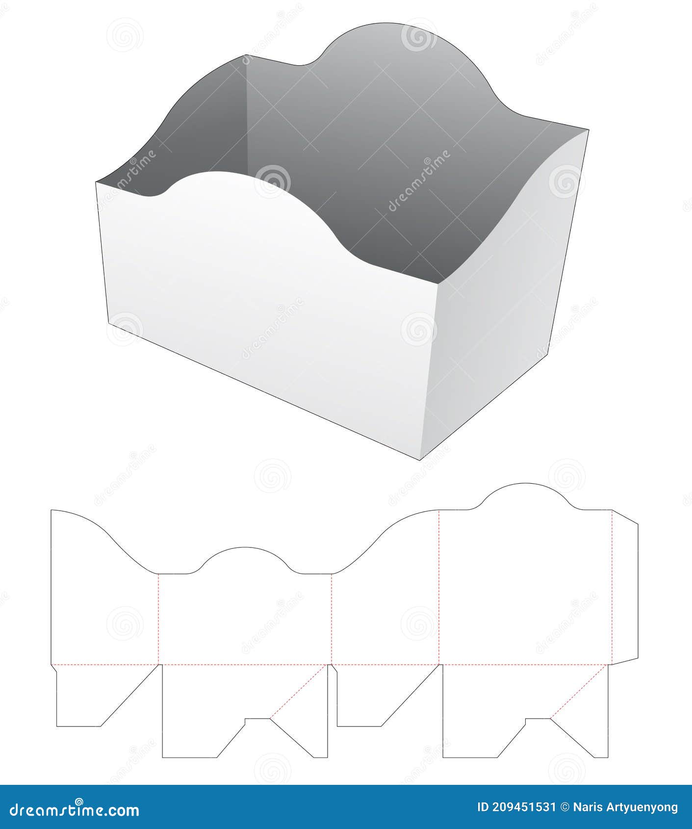 Curved Edge Storage Box Die Cut Template Stock Vector - Illustration of ...