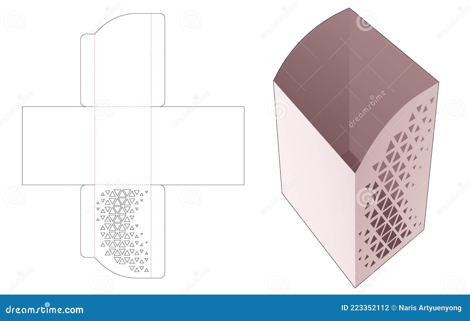 Curved Edge Tall Box with Stenciled Triangle Die Cut Template Stock ...