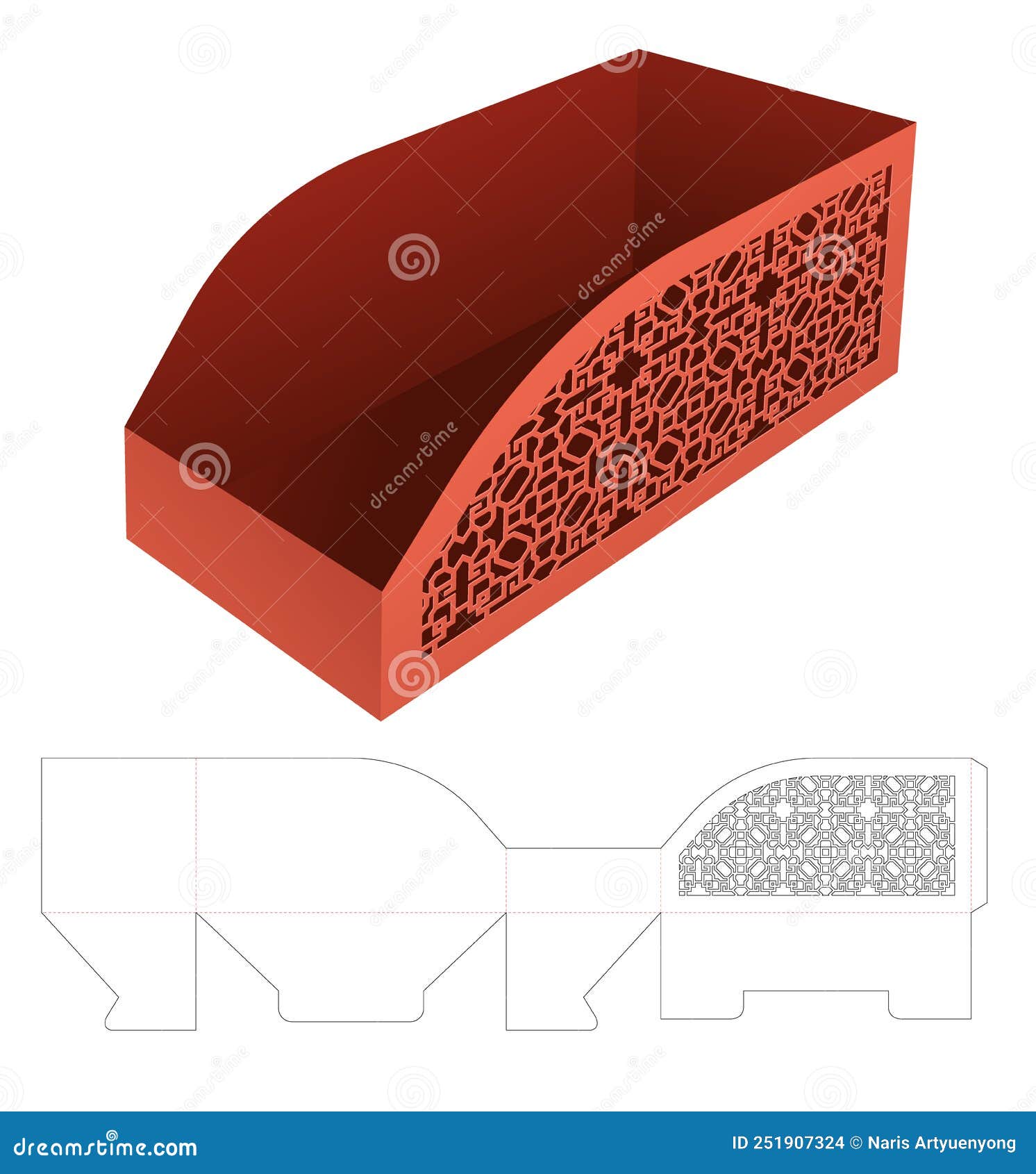 Curved Edge Tray with Stenciled Pattern Die Cut Template and 3D Mockup ...