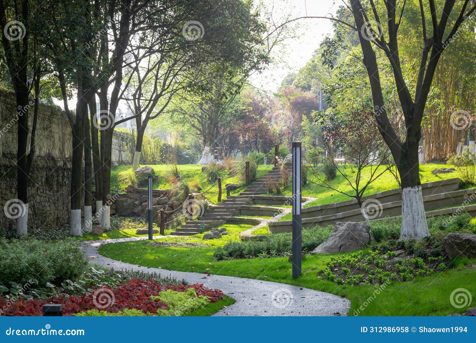 Curved garden path in park stock photo. Image of fresh - 312986958