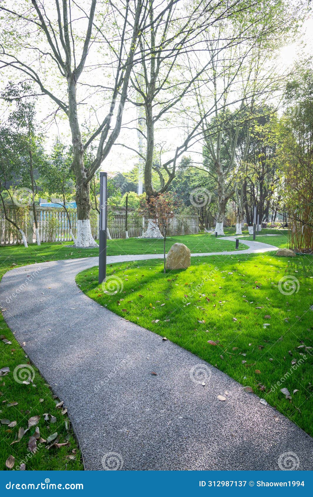 Curved garden path in park stock image. Image of flower - 312987137