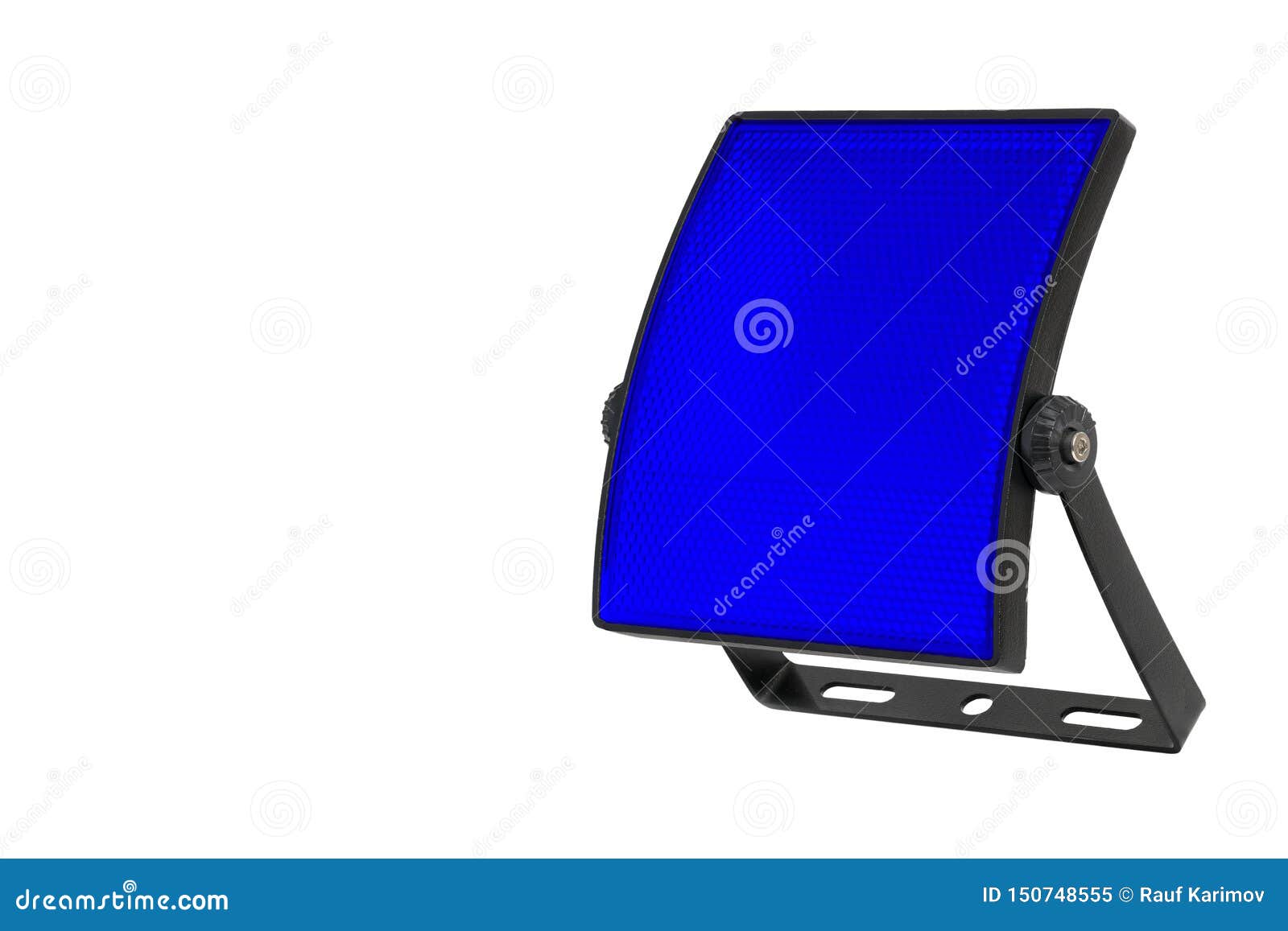 Blue Isolated Curved LED Spotlight with a Mount on a White Background ...