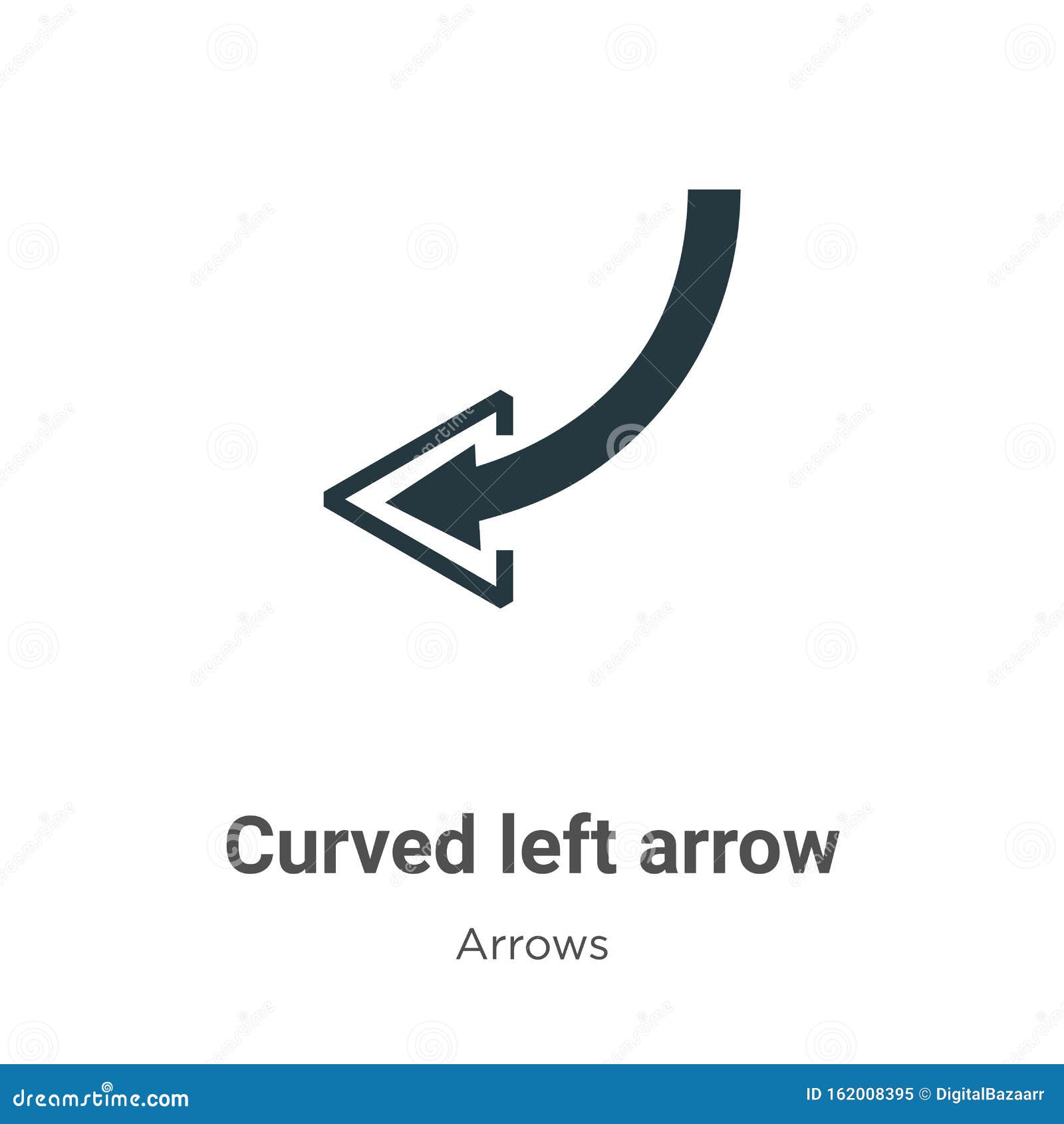 Curved Left Arrow Vector Icon on White Background. Flat Vector Curved ...