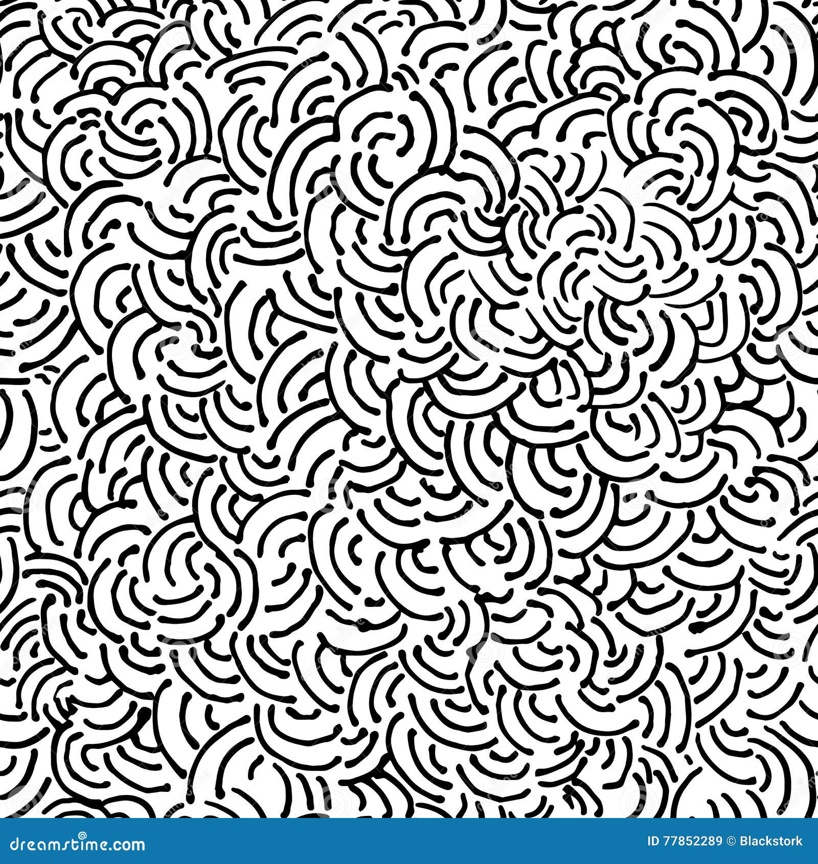 Curved Lines Ink Hatching. Hand Drawn Vector Seamless Pattern Stock ...