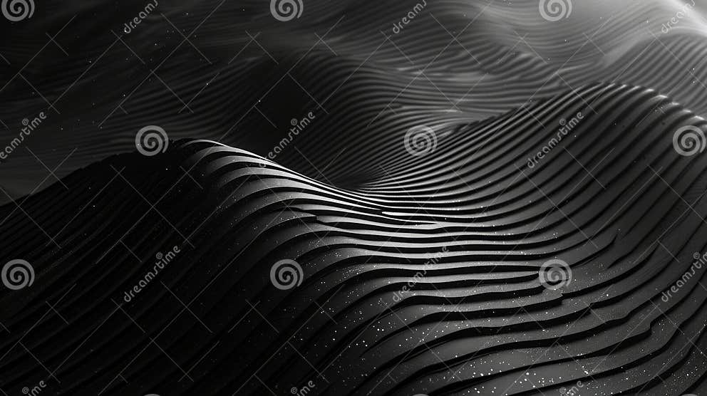 A Black Landscape with Wavy Patterns and Ridges Creating an Abstract ...