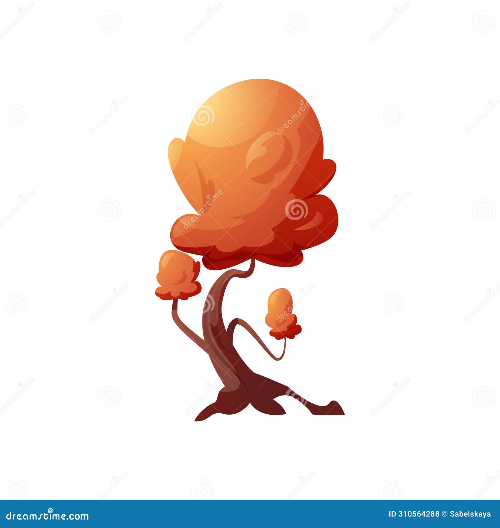 Curved Magic Tree with Orange Crown Flat Style, Vector Illustration ...