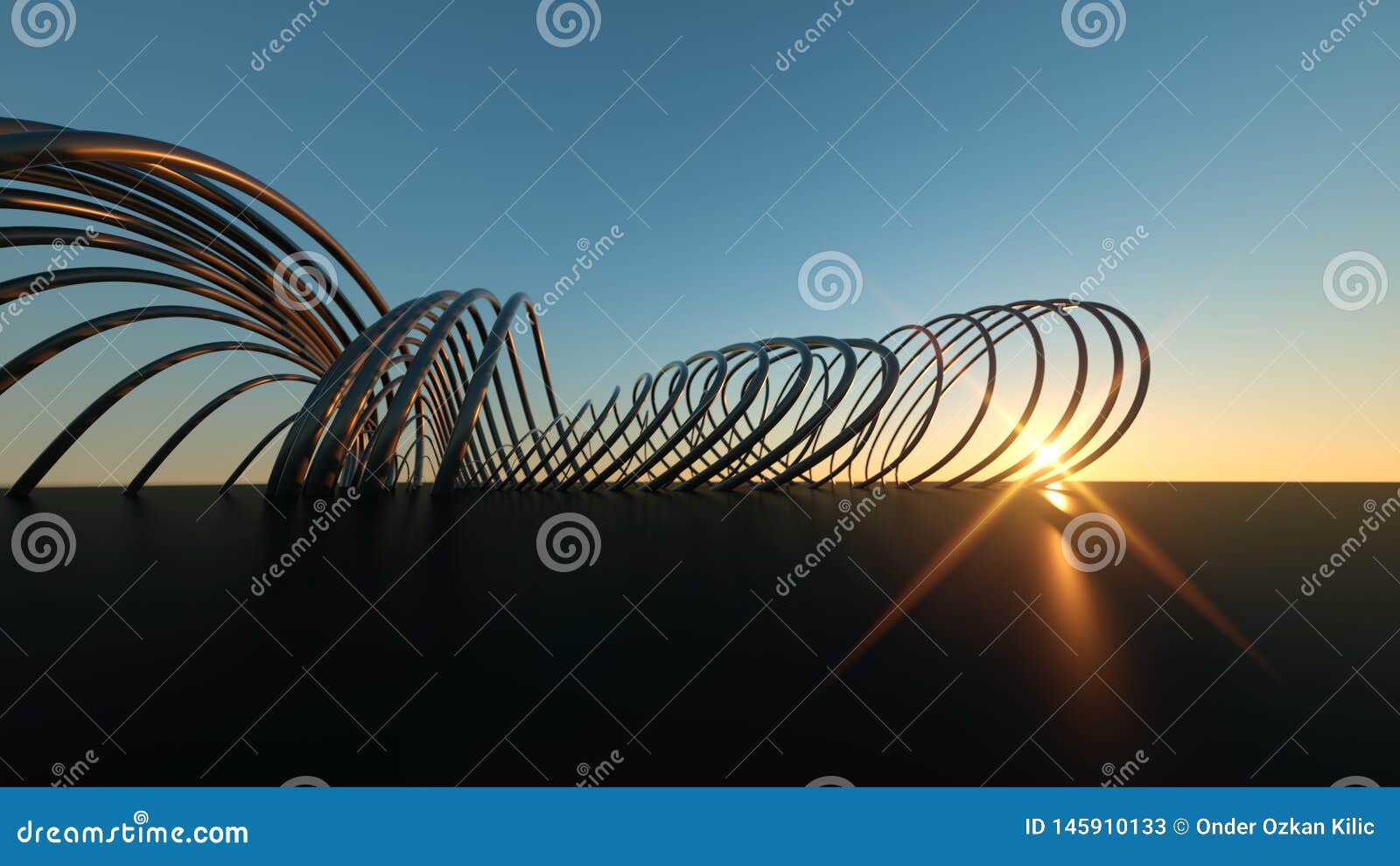 Curved Modern Bridge at Sunset 3 Dimensional Realistic Curving Modern ...