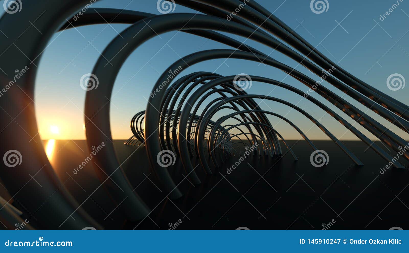 Curved Modern Bridge at Sunset 3 Dimensional Realistic Curving Modern ...