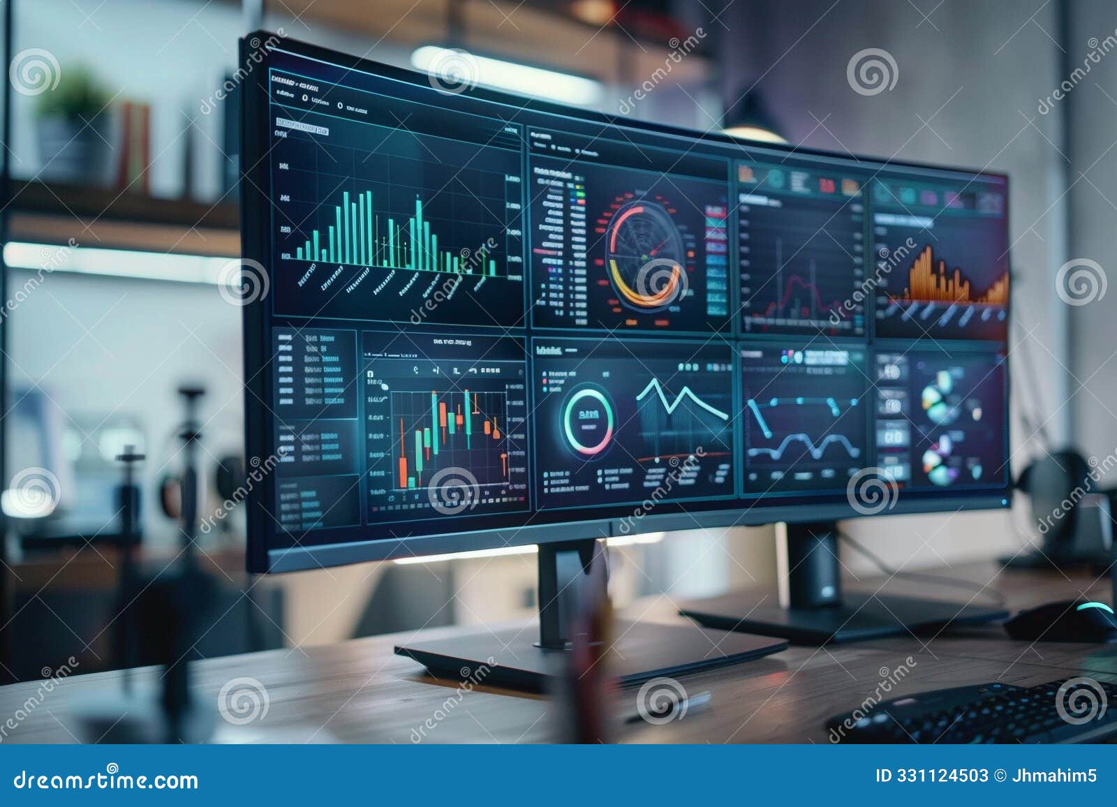Curved Monitor Displaying Data Analysis Graphs Stock Image | CartoonDealer.com #331124503
