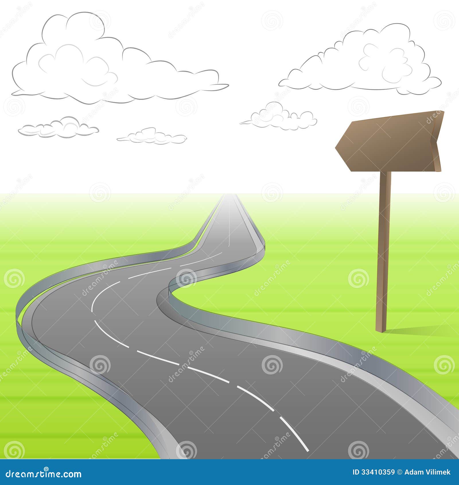 Curved Motorway in Landscape with Signpost Stock Illustration ...