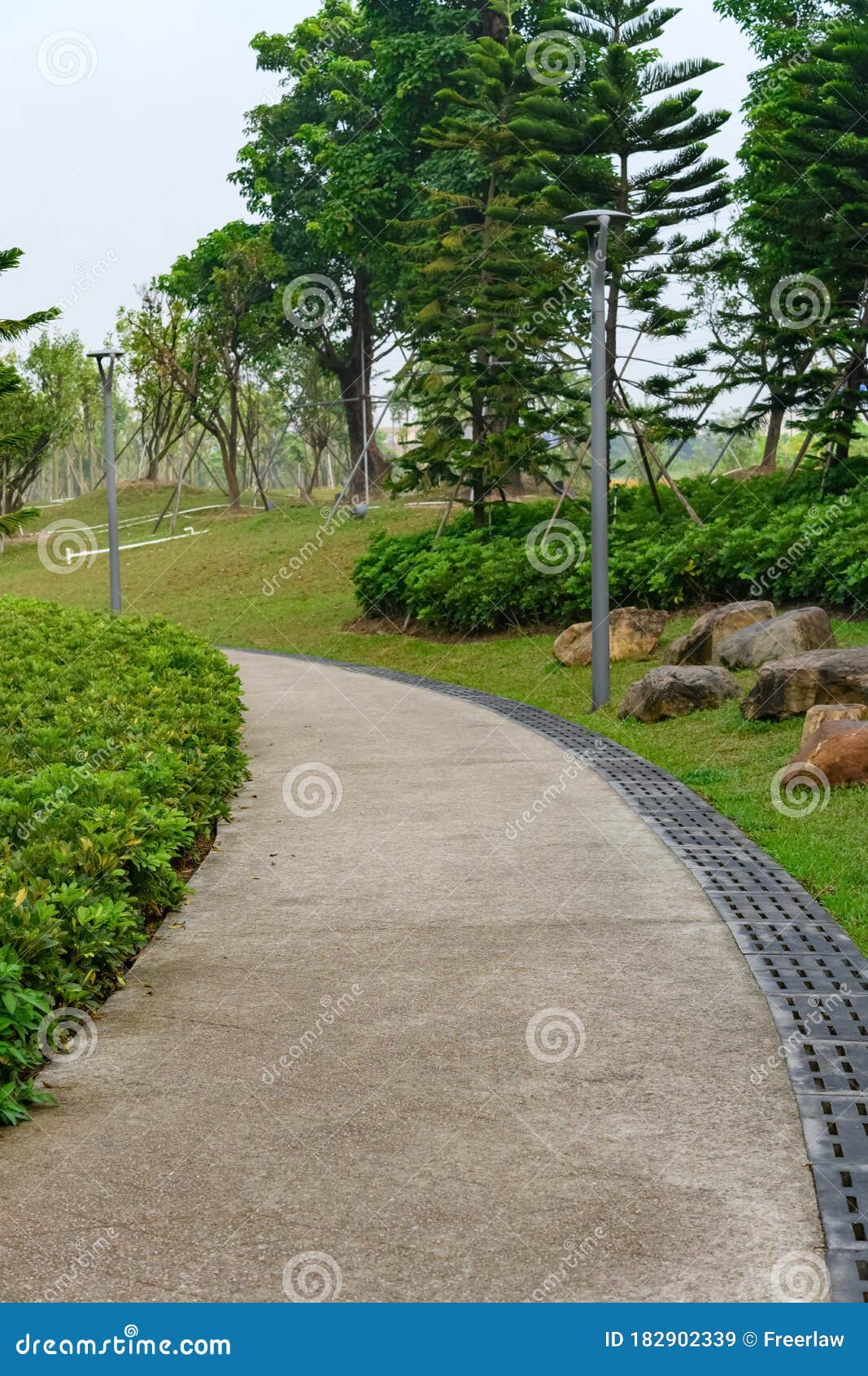 Curved Outdoor Pathway in Park Stock Image - Image of path, grass ...