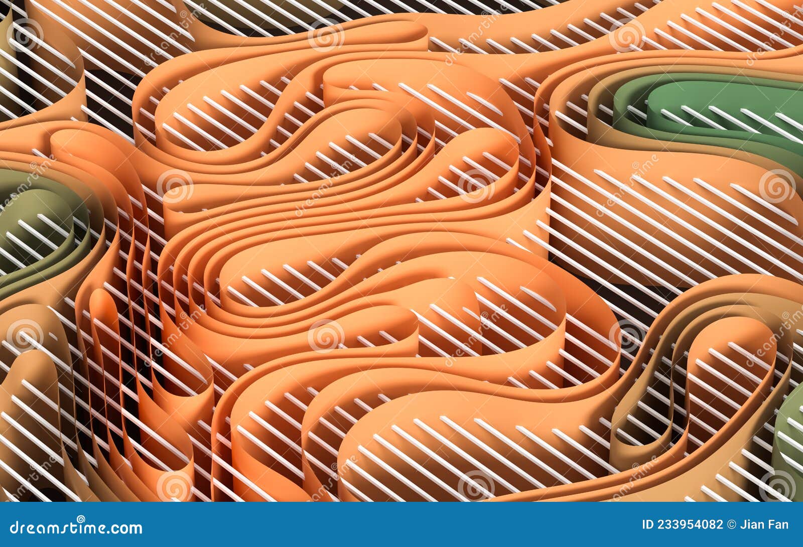 Curved Papers and Cubes, 3d Rendering Stock Illustration - Illustration ...