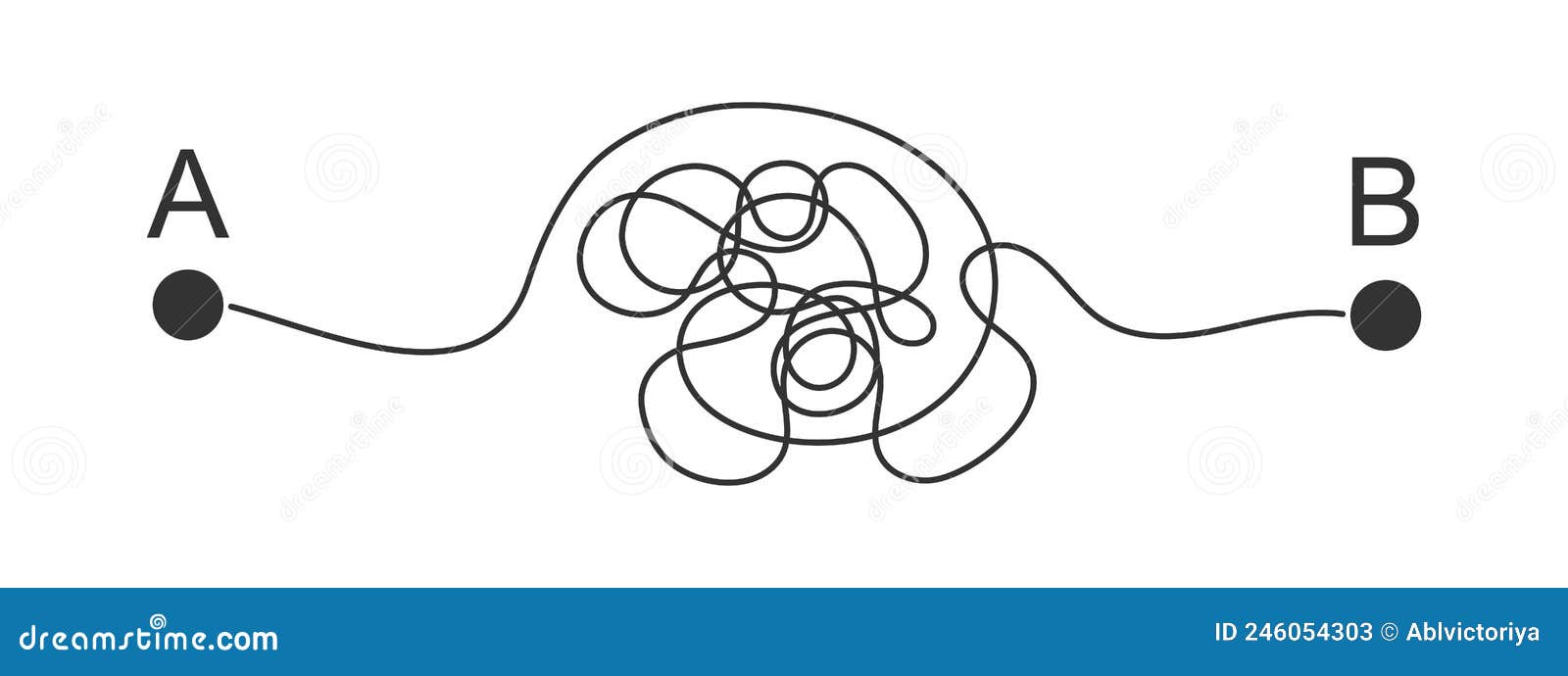 Curved Path Line from a To B Points. Difficult Way, Chaotic Plan, Hard ...