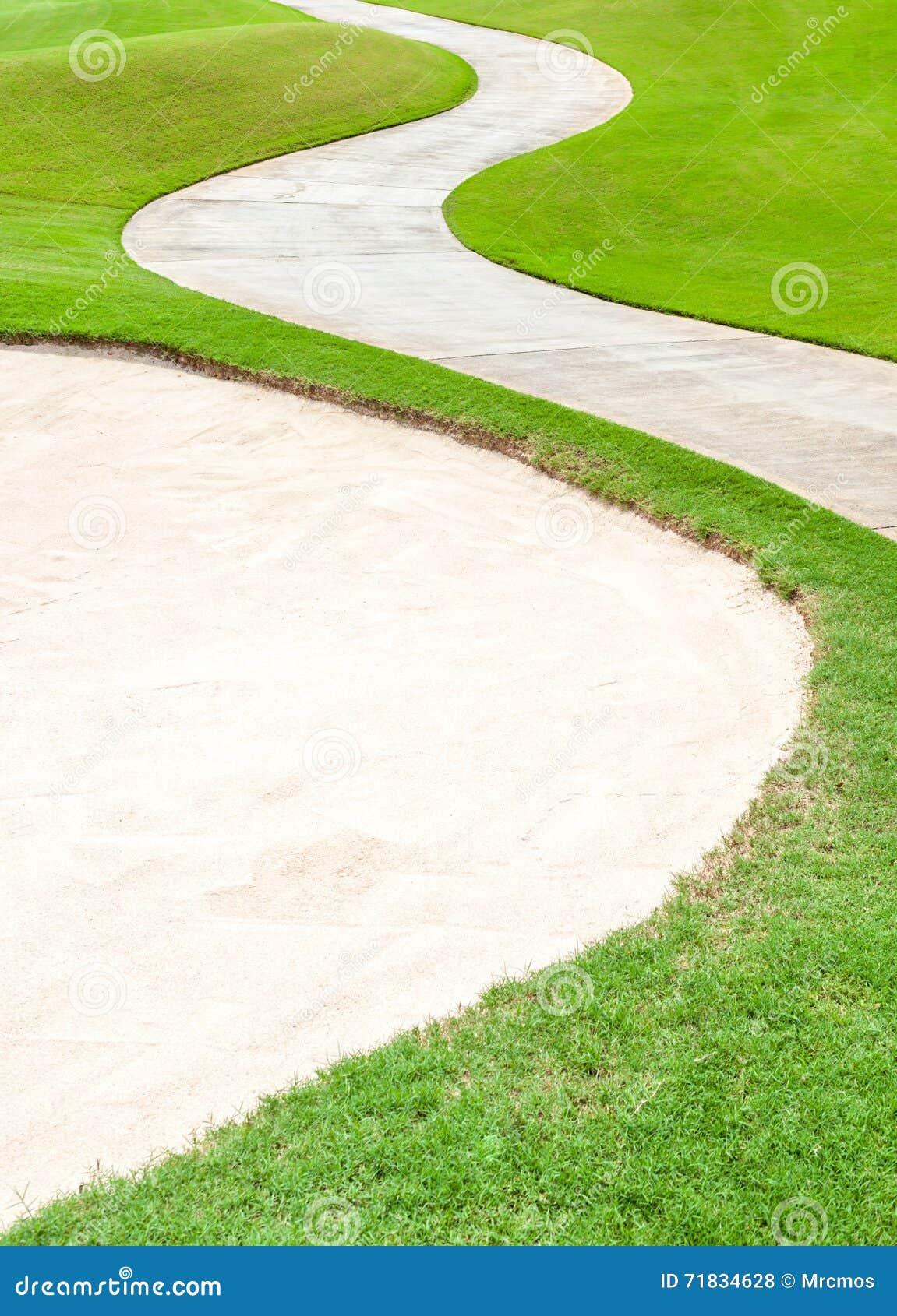 Curved Pathway and Sand Bunker in Beautiful Green Golf Cours Stock ...