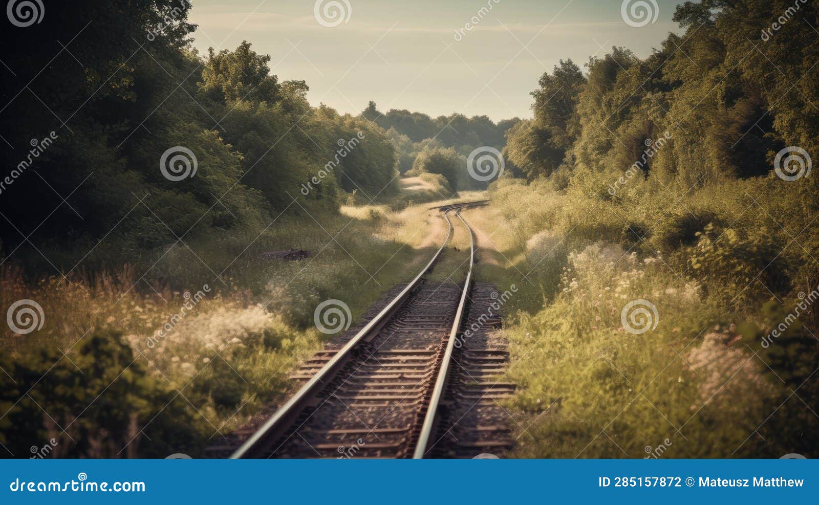 Curved Railroad Track in Countryside Landscape Stock Photo - Image of ...
