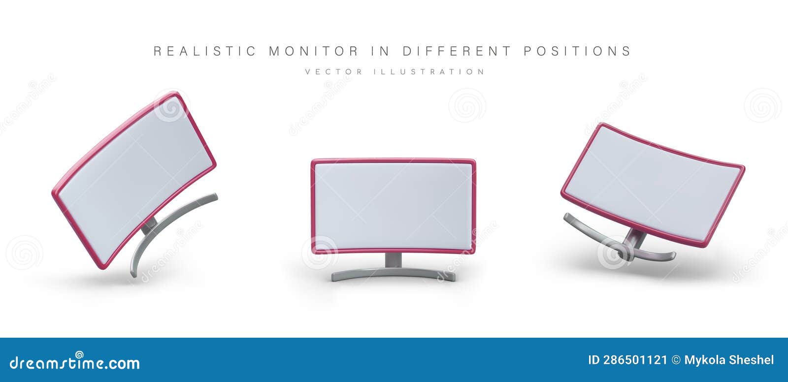 Curved Realistic Thin Monitor in Different Positions. Device for Better ...