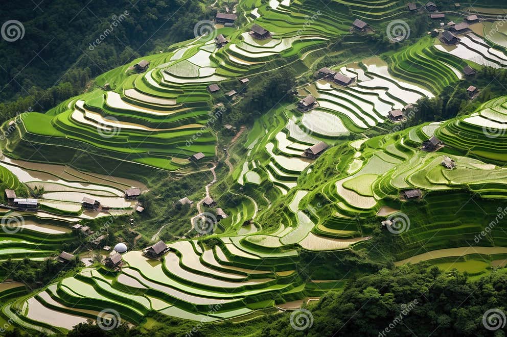 Curved Rice Terraces Creating Patterns from Above Stock Photo - Image ...