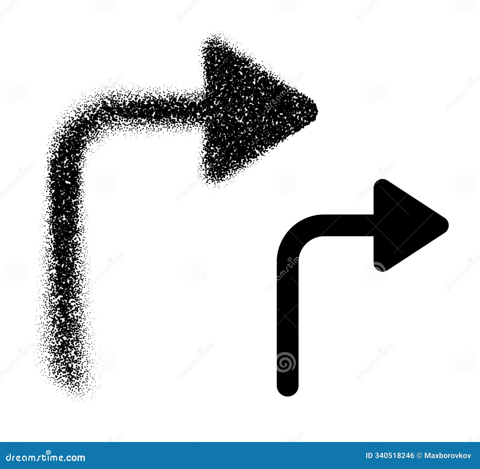 Curved Right Turn Arrow in Dot Art and Solid Style Stock Illustration ...