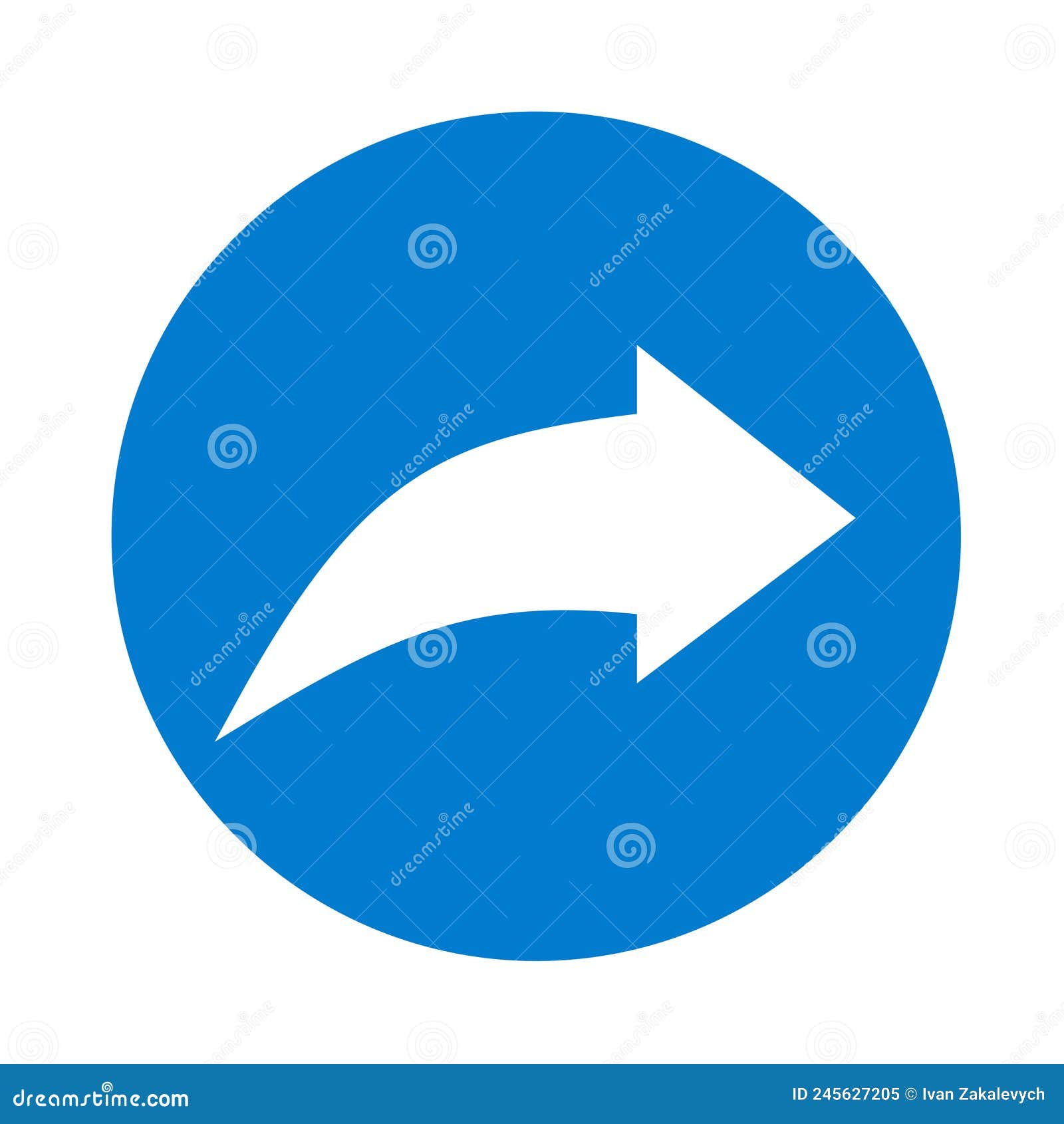 Curved Rigth Arrow Icon. Blue Next Mark Pointer Symbol. Sign App Button ...