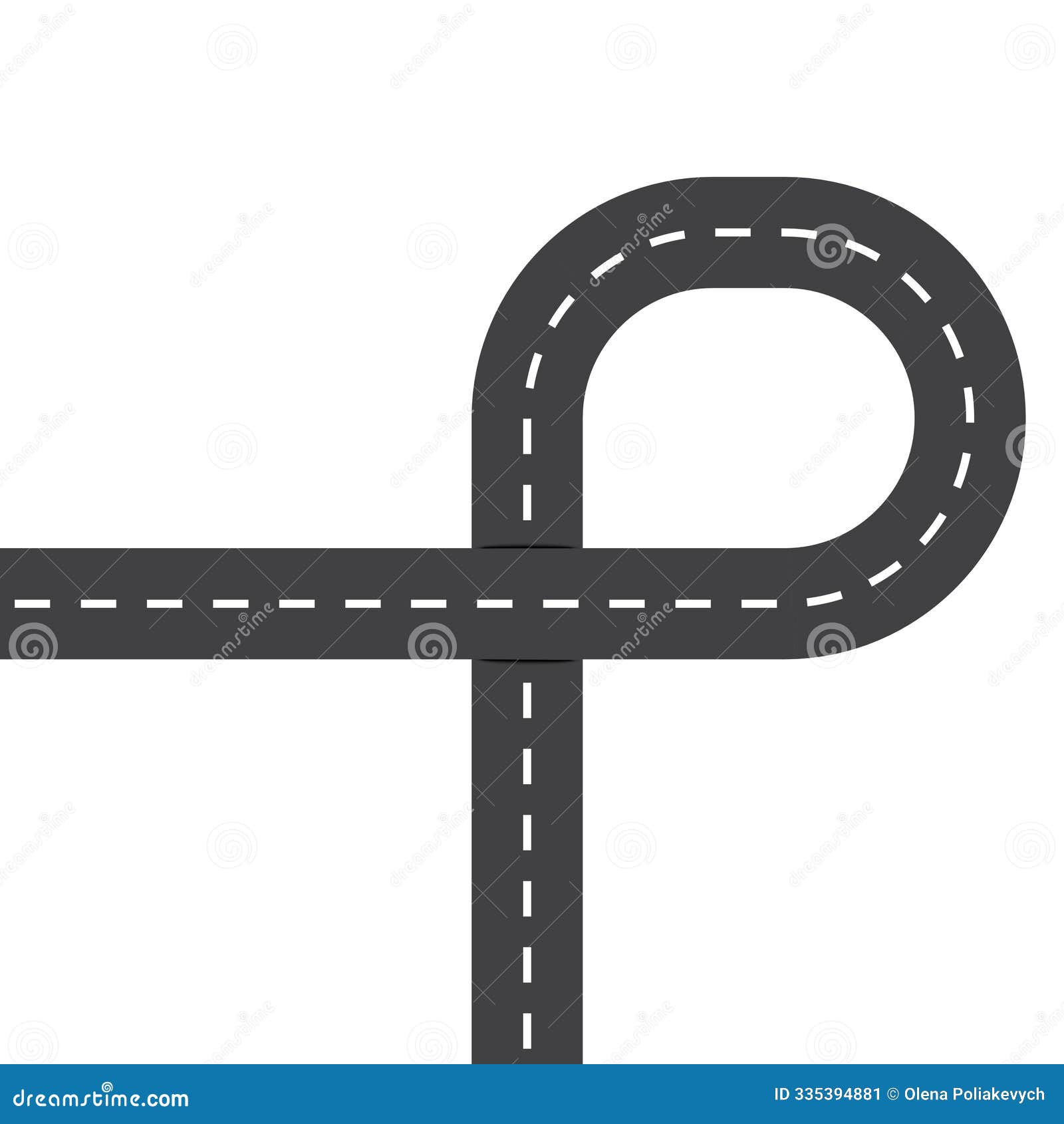 Curved Road Intersection. Asphalt Highway Loop. Dashed White Lane ...