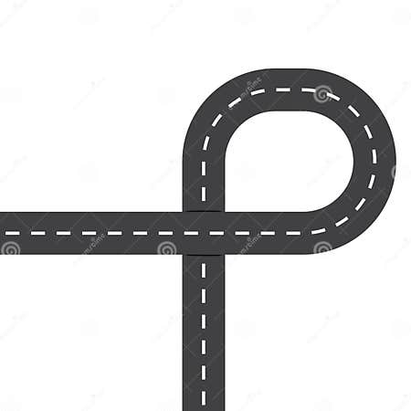 Curved Road Intersection. Asphalt Highway Loop. Dashed White Lane ...