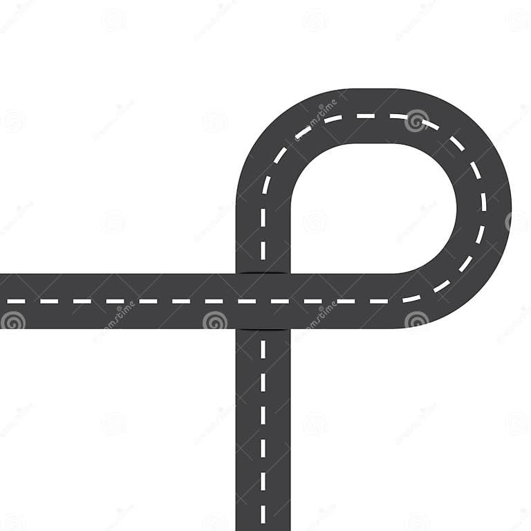 Curved Road Intersection. Asphalt Highway Loop. Dashed White Lane ...