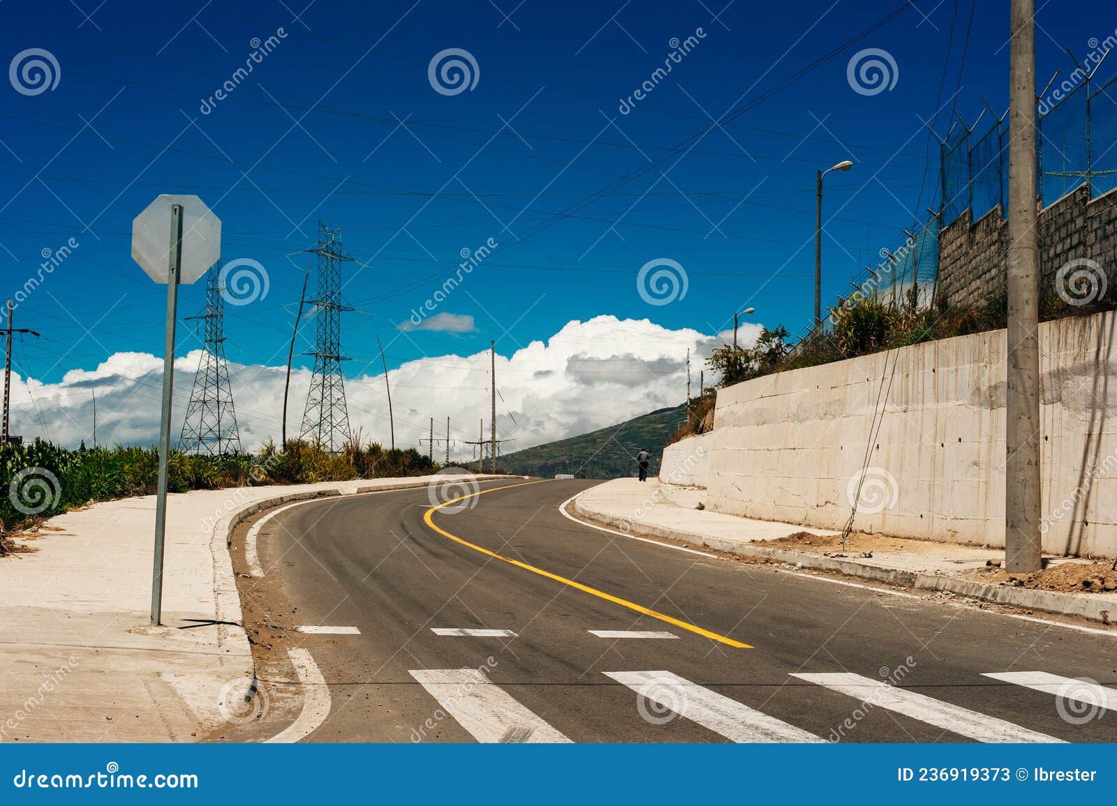 Curved Road in Mountains with Cliff Stock Image - Image of landscape ...