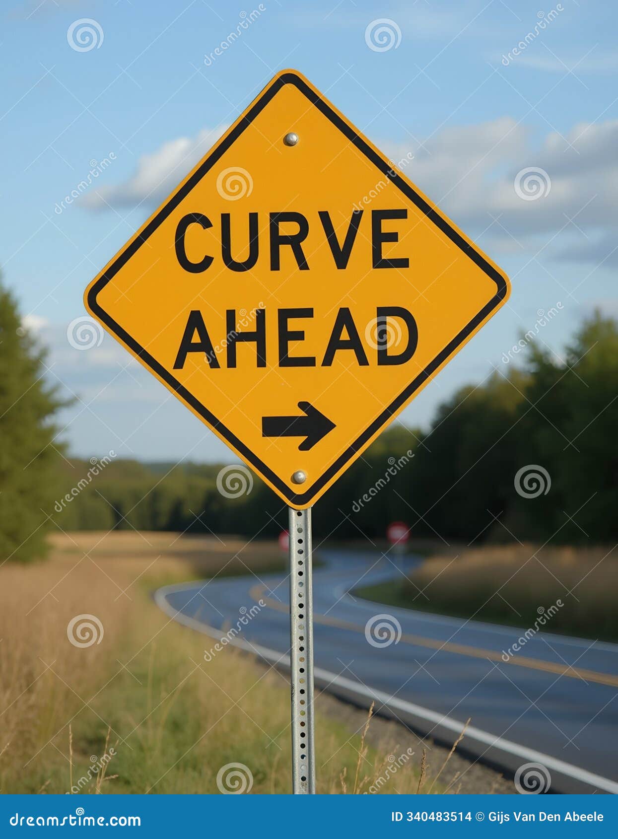 Curved Road Sign with Sharp Turn Ahead Stock Illustration ...