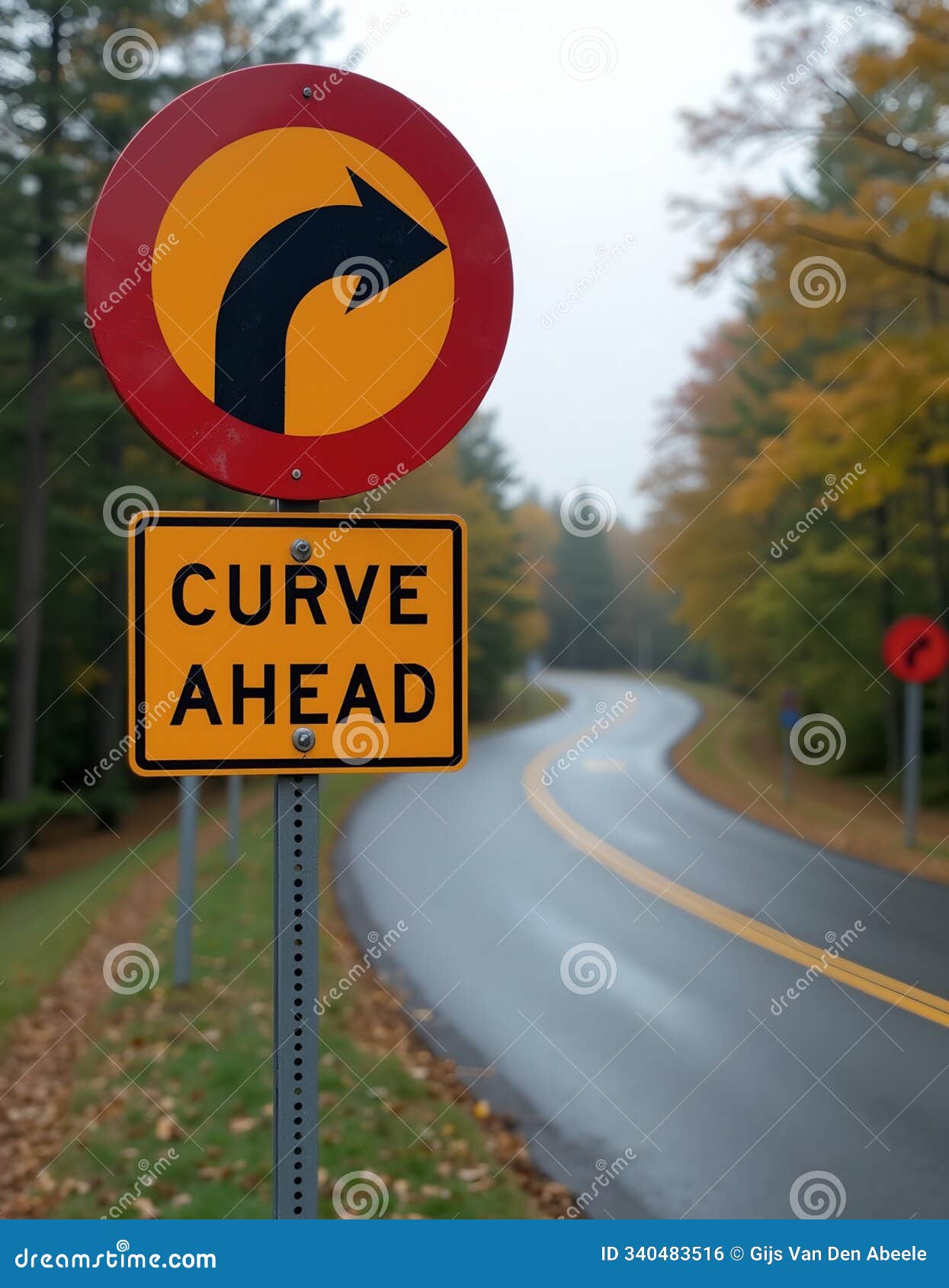 Curved Road Sign with Sharp Turn Ahead Stock Illustration ...