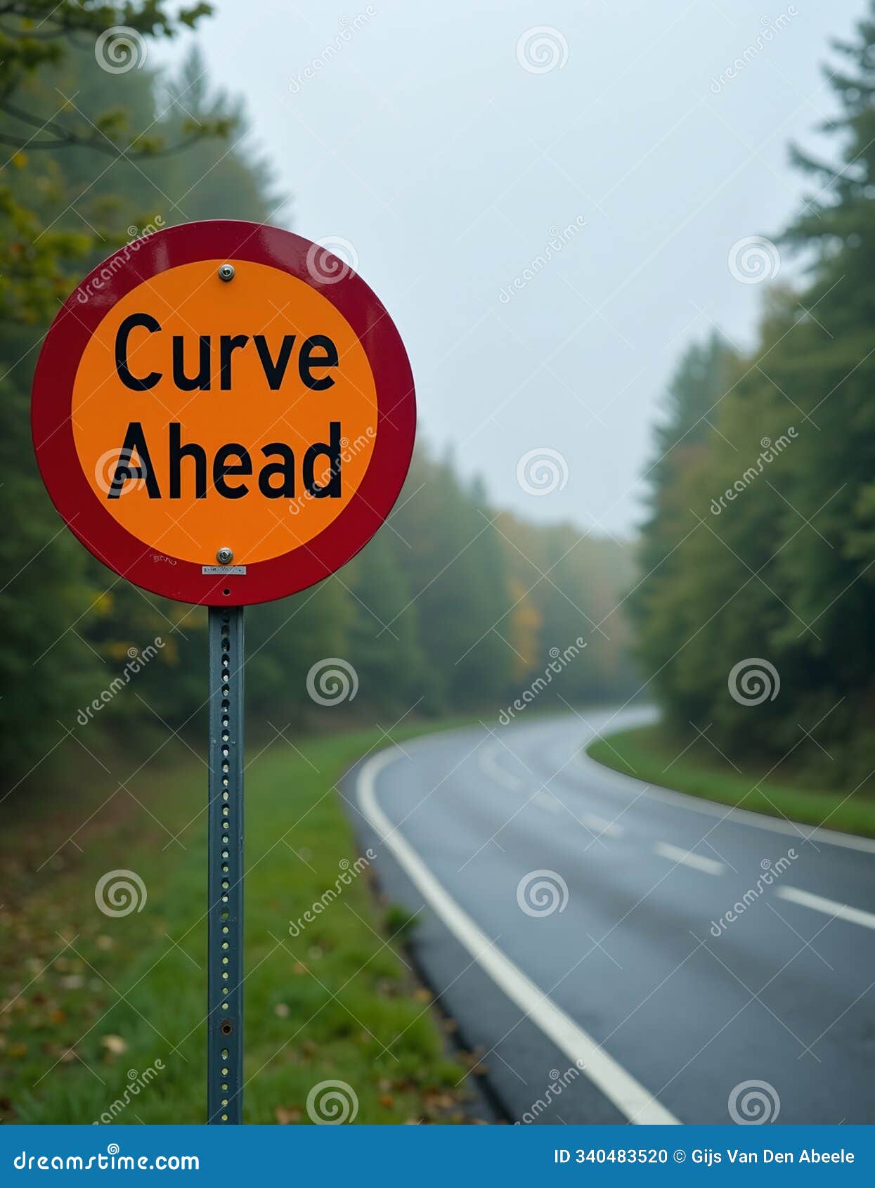 Curved Road Sign with Sharp Turn Ahead Stock Illustration ...