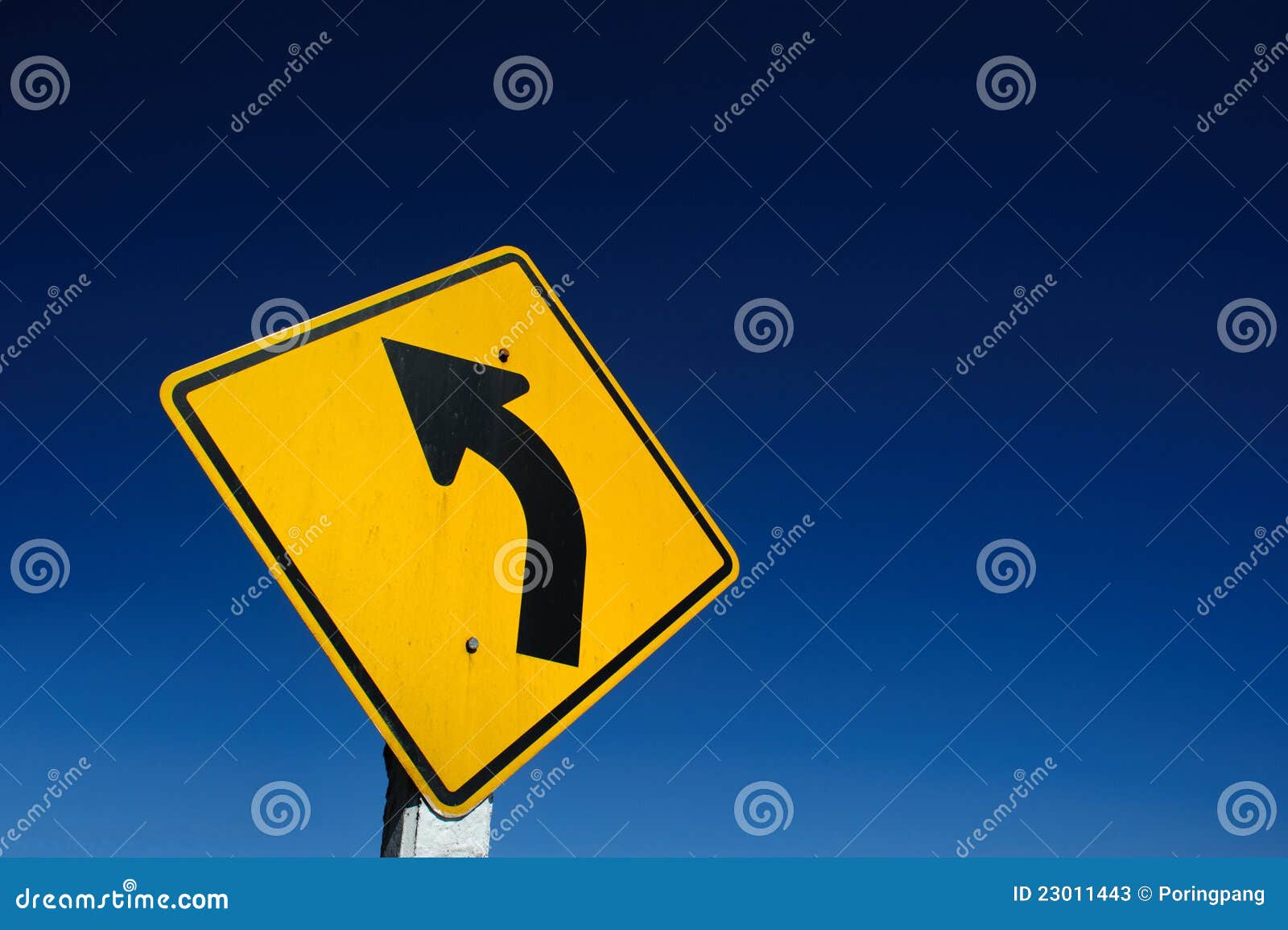 Curved Road Traffic Sign Over Stock Image - Image of yellow, twist ...