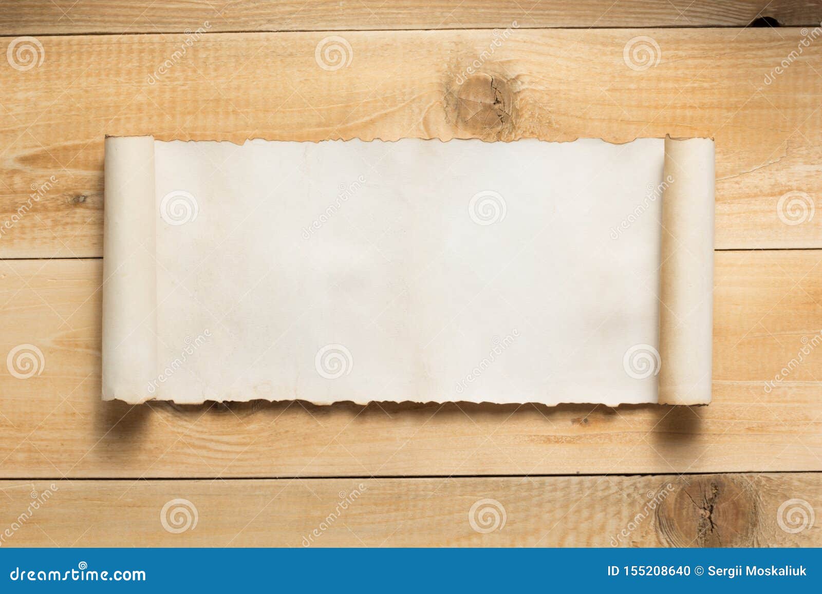 Curved or Scrolled Paper on Wooden Background Stock Photo - Image of ...