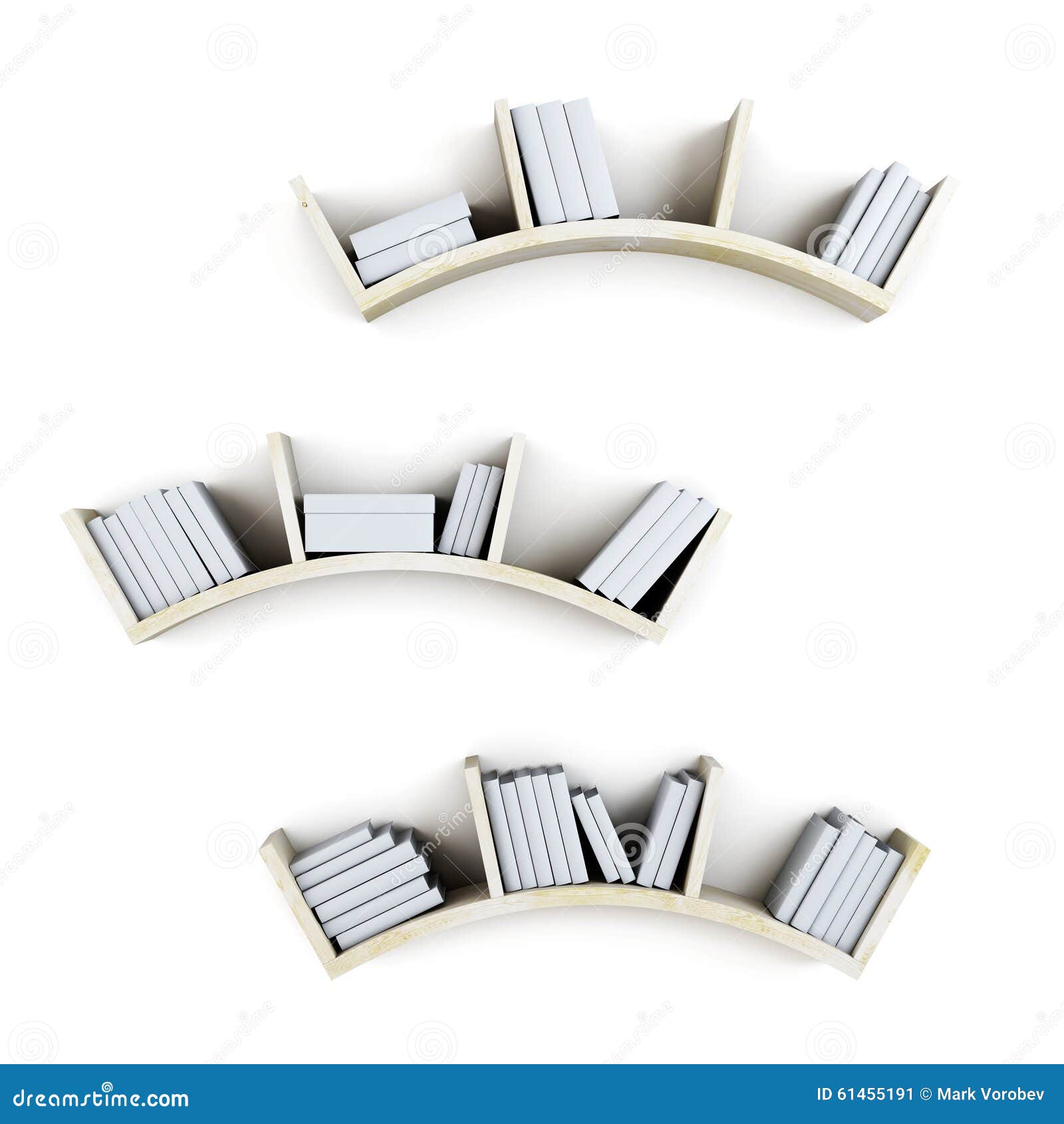 Curved Shelves with Books on White Background. 3d. Stock Illustration ...