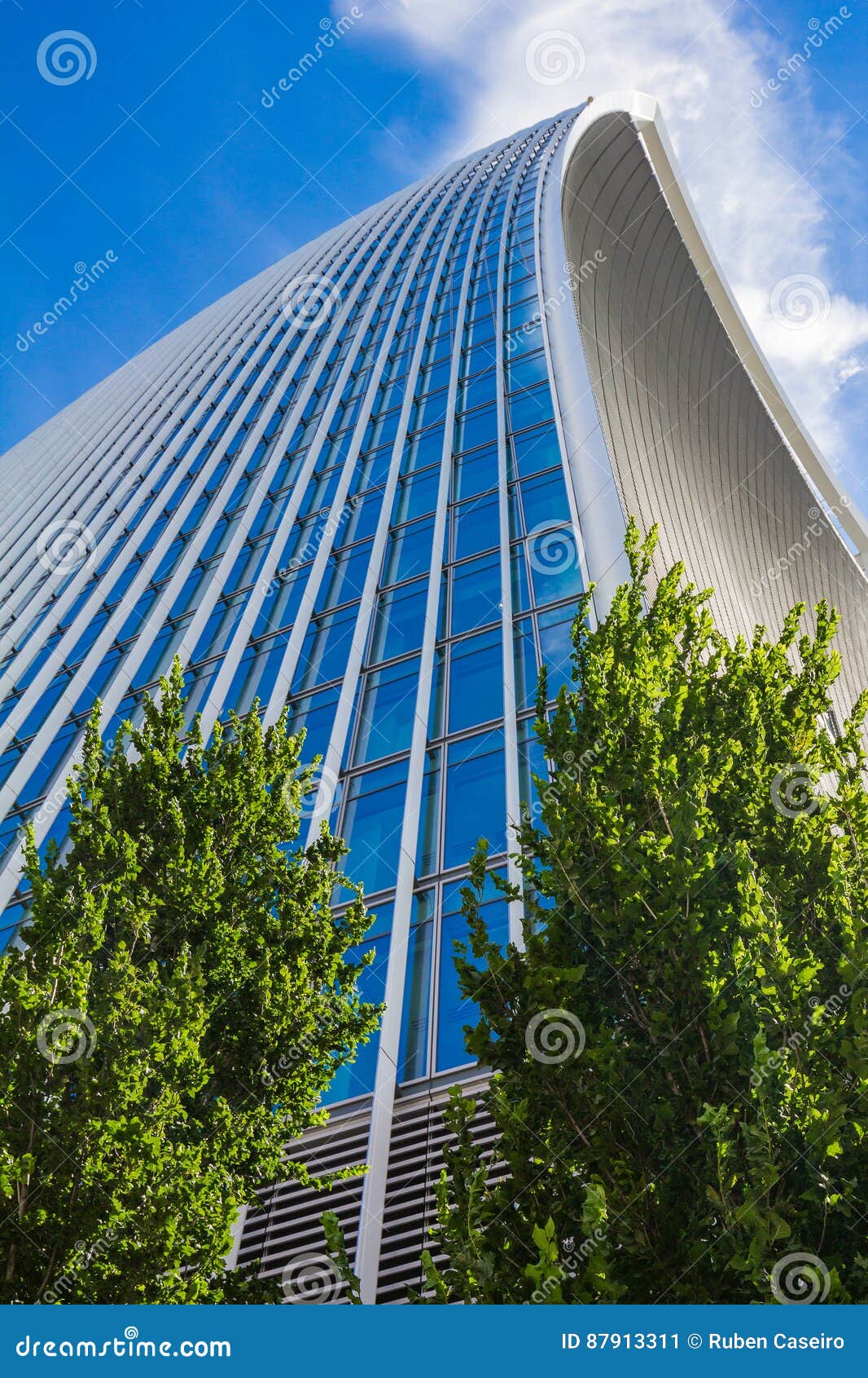 Curved Skyscraper Against Blue Sky Stock Image - Image of london, close ...
