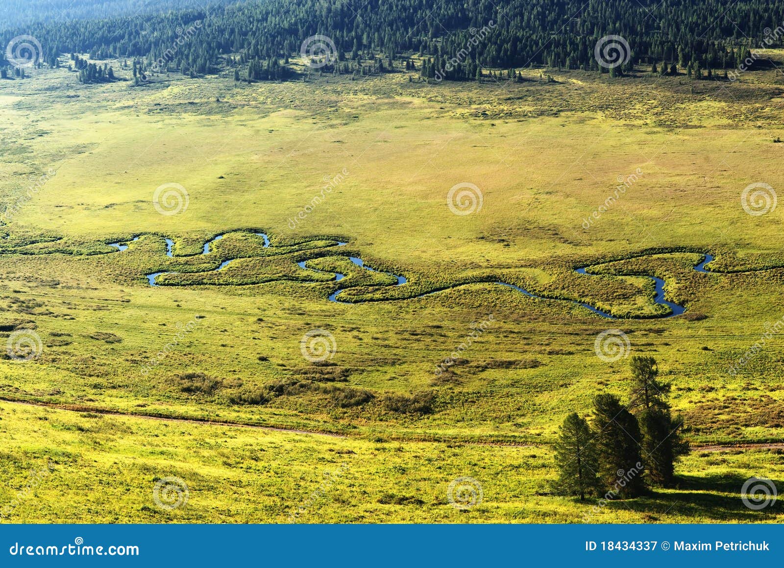Curved Small River on Meadow Stock Image - Image of color, landscape ...