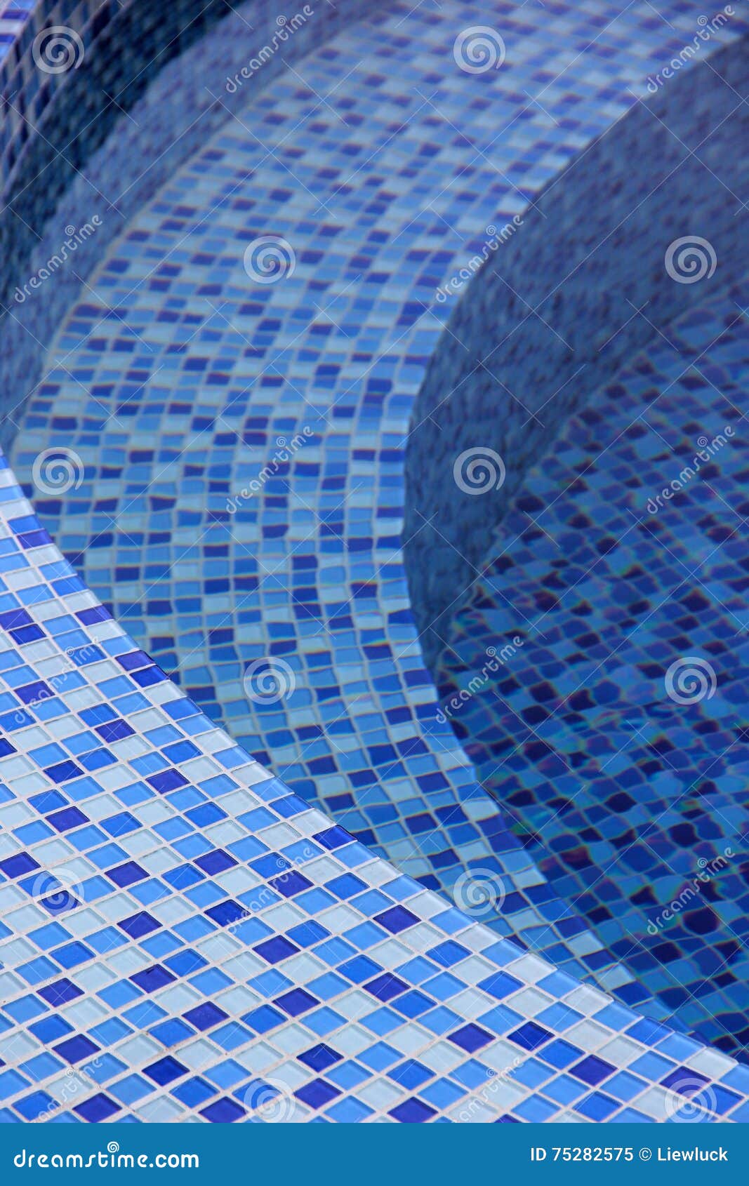 Curved Steps Into Swimming Pool, View From Above Through Water On Blue ...