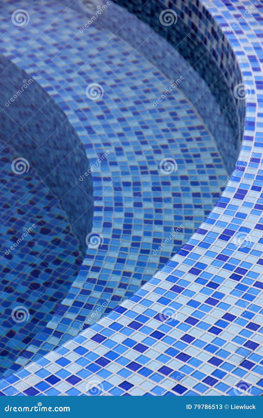 Curved Steps Into Swimming Pool, View From Above Through Water On Blue ...