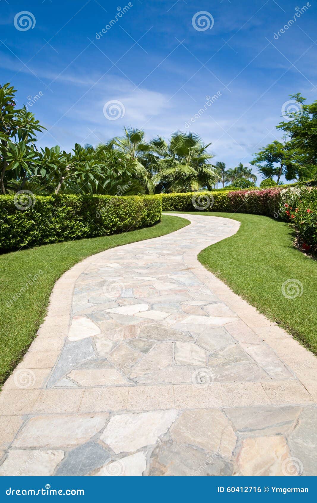 Curved Stone Footpath in a Garden Stock Photo - Image of frontyard ...