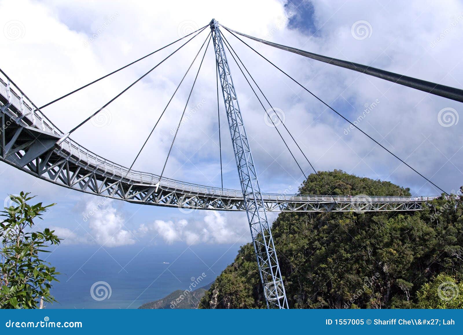 Curved Suspension Bridge stock image. Image of curve, blue - 1557005
