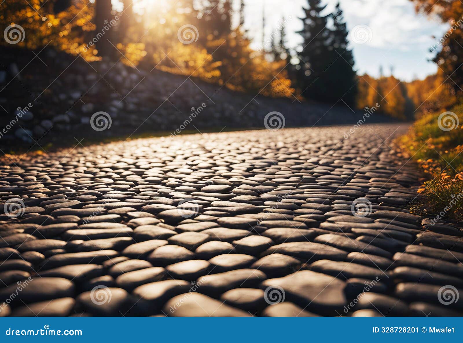 Curved Texture Cobblestone Road Stock Image - Image of road, reflection ...